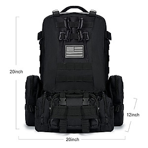 CALUOMATT Large Military Tactical Backpack for Men, 40-50L Black Military Backpack for Men and Women, Bug out Bag Army 3 Days Assault Pack Bag Rucksack with Molle System