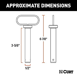 CURT 45805 1/2 x 3-5/8-Inch Clevis Pin Hitch with Rubber-Coated Handle and Clip