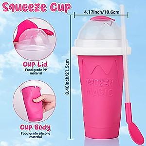 Slushie Maker Cup,FUROLD DIY Slushies Cup Frozen Magic Squeeze Cup Slush Cup Smoothies Double Layers , Homemade Slushie Machine w/ Straw and Spoon, Ice Cream Maker Cool Stuff Birthday Gifts for Kids(Blue+Pink)