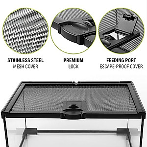 Reptile PC Terrarium, Amphibians Habitat Cages 12 x 8 x 6.3 Starter Kits, Top Sliding Door Ventilation Tanks with Heating Mat, Stainless Steel Tweezer