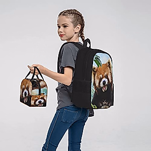Xubrextas 2pcs Backpack Set For Boys,Red Panda Backpacks And Lunch Box For Girl Elementary Bags Teens Bookbags