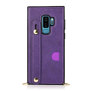 ONV Protective Case Compatible with Samsung Galaxy S9 Plus- Adjustable Crossbody Lanyard + Wrist Cash Pocket Wallet Leather Case Card Slot Stand Metal Close Cover for Samsung Galaxy S9 Plus[WD]-Violet