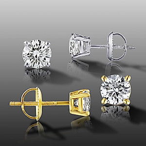 1/2 cttw Natural Diamond Earrings AGS Certified Diamond Stud Earrings for Women 14 Karat White Gold Round Brilliant Shaped Earrings 4 Prong Setting with Screw Back and Post Studs