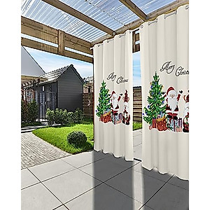 Outdoor Curtains for Patio 2 Panels Set Dwarf Under Christmas Tree with Snowflakes and Gifts Waterproof Privacy Outside Curtain Sun Blocking Grommet Drapes for Porch Gazebo Pergolas Balcony 52x95 Inch
