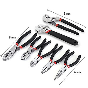 FASTPRO 7-Piece Utility Pliers and Wrench Set, Includes Slip Joint Pliers, Long Nose Pliers, Diagonal Pliers, Groove Joint Pliers, Linesman Pliers and Adjustable Wrench, Dipped Handle