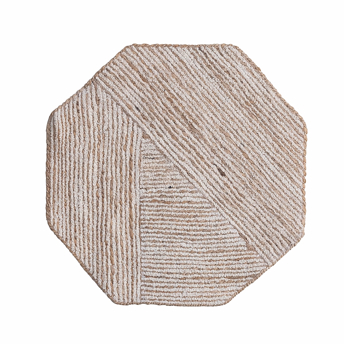 Bloomingville 15 Inches Cotton and Jute Embroidered Octagon Shaped, Natural and White Placemat