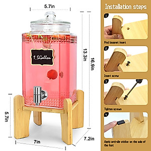 1.5 Gallon Glass Beverage Dispenser With Stand(Natual Bamboo). Water Drink Dispensers for Parties With Stainless Steel Spigot 100% Leakproof.Perfect For Parties And Daily Use.
