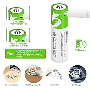 TEMIBATT Rechargeable Lithium AA Batteries,Double A Batteries 4 Pack, 2600mWh 1.5V Lithium Rechargeable AA Batteries 4-in-1USB-C Charging Cable for Household and Business Devices