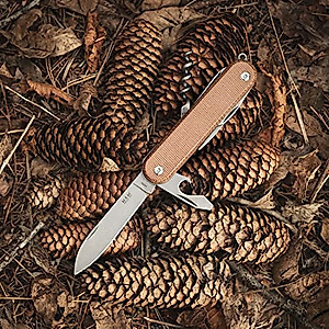 MKM Maniago Knife Makers MALGA 6 Pocket Knife and Multi Tool, Blade, Bottle Opener, Screwdriver, Can Opener, Corkscrew, Awl, and Fork, Slip Joint Mechanism, Made in Italy (Natural Micarta)
