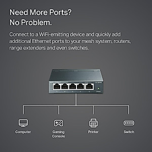 TP-Link 5 Port Gigabit Ethernet Network Switch | Ethernet Splitter | Sturdy Metal w/ Shielded Ports | Plug-and-Play | Traffic Optimization | Unmanaged (TL-SG105) (Renewed)