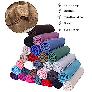 Harewom Black Hair Wrap for Women Long Stretch Jersey Head Scarf Summer Breathable Lightweight Turban Solid Color