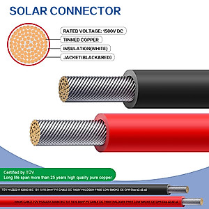 BeideLt Solar Panel Wire- 20FT Black & 20FT Red Tinned Copper Wire, 8AWG(10mm²) Solar Extension Cable with Female and Male Connectort with Adapter Tool Kit,Solar Extension Cable for Solar Panel