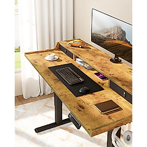 ErGear Electric Staning Desk with Drawers, 40x24 Small Gaming Desk with Monitor Stand, Stand up Desk, Home Office Height-Adjustable Desk with Storage Shelf, Vintage Brown, EGESD35V
