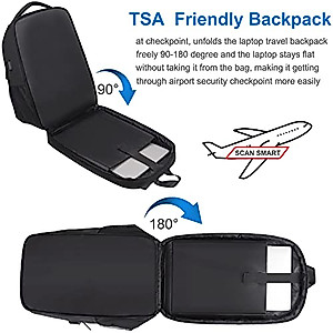 BOOEUDI Laptop Backpack 17.3 Inch TSA Friendly Large Travel Backpack for Men Women Business Carry On Backpack with USB Charging Port Anti Theft Computer Bag, Black
