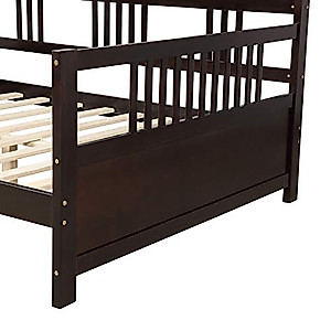 DORAFAIR Modern Bed Frame Full Size Wooden Bed Frame Sturdy Full Size Daybed Dual-use Solid Wood Sofa Daybed for Bedroom Living Room, 78.3" L x 57.1" W x 34.1" H, Espresso