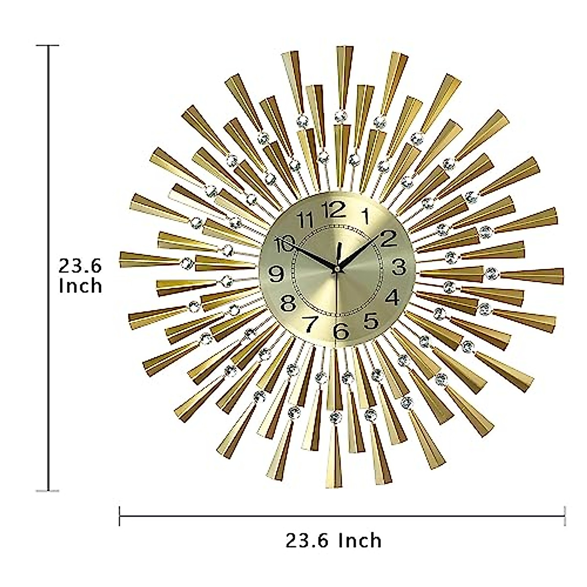 SHUNZY Large Wall Clocks for Living Room Decor Modern Gold Silent Wall Clock Battery Operated Non-Ticking for Bedroom Kitchen Office Home Decorative 24 Inch Retro Crystal Clocks Wall Decor for House