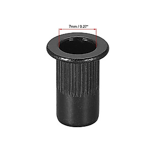 uxcell M5 Rivet Nuts Carbon Steel Zinc-Plated Knurled Flat Head Threaded Insert Nut Black 50Pcs