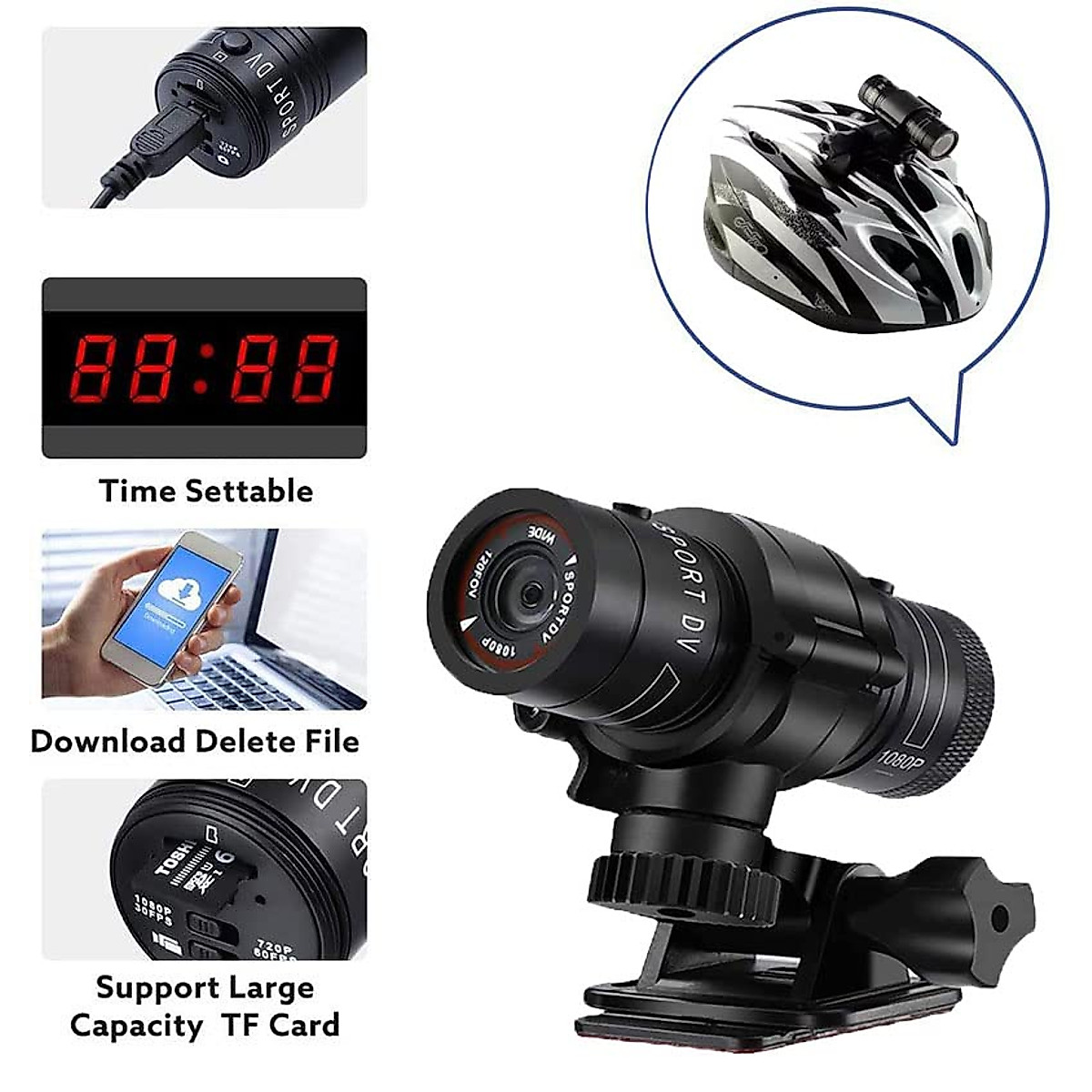 Wzquisite Motorcycle Helmet Camera, Bike Video Camera- 1080p Sports Action Camera 120° Wide Angle Camcorder Waterproof with Handle Brackect,32G SD Card