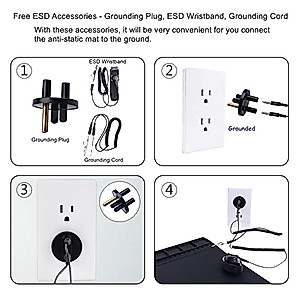 Premium Heat Resistant 932°F Anti Static Mat, HPFIX ESD Mat with Grounding Wire, Grounding Plug, and ESD Wristband, Silicone Soldering Repair Mat for Computer, PC Building, Eelectronics