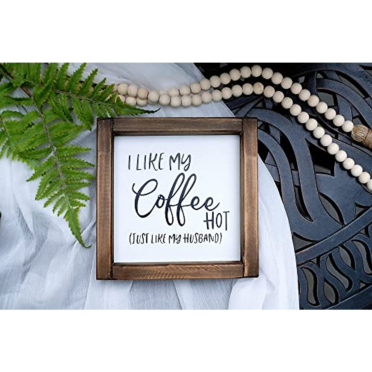 Lavender Inspired I Like My Coffee Hot, Just Like My Husband-Funny Coffee Signs for Kitchen Decor-Farmhouse Coffee Bar Decor Signs -Tiered Tray Signs-Rustic Coffee Sign with Funny Quote-, 7x7