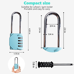 KAWAHA CL21AS 2.6 Inch Long Shackle Combination Lock, 4 Digit Combination Padlock Set Your own Combination for Gym Locker Lock, School, Gates, Doors, Toolbox, Hasps and Storage (Aqua Sky (L) *1)