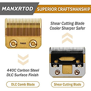 FX802G Replacement Blades Compatible with BaBylissPRO FX870/FXF880/FX810/FX825/FX673N Clippers, DLC Replacement Taper Blades for BaByliss Clipper Blades, Gold