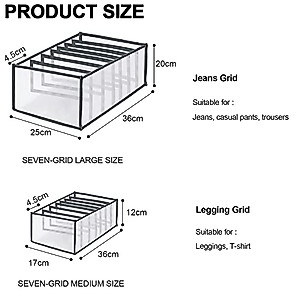 RONGRONG 2 Packs Wardrobe Clothes Organizer, Washable Jeans Compartment Storage Box, Foldable Visible Wardrobe Closet Drawer Organizer for Jeans and Leggings (2PCS (7 Grids+7 Grids))