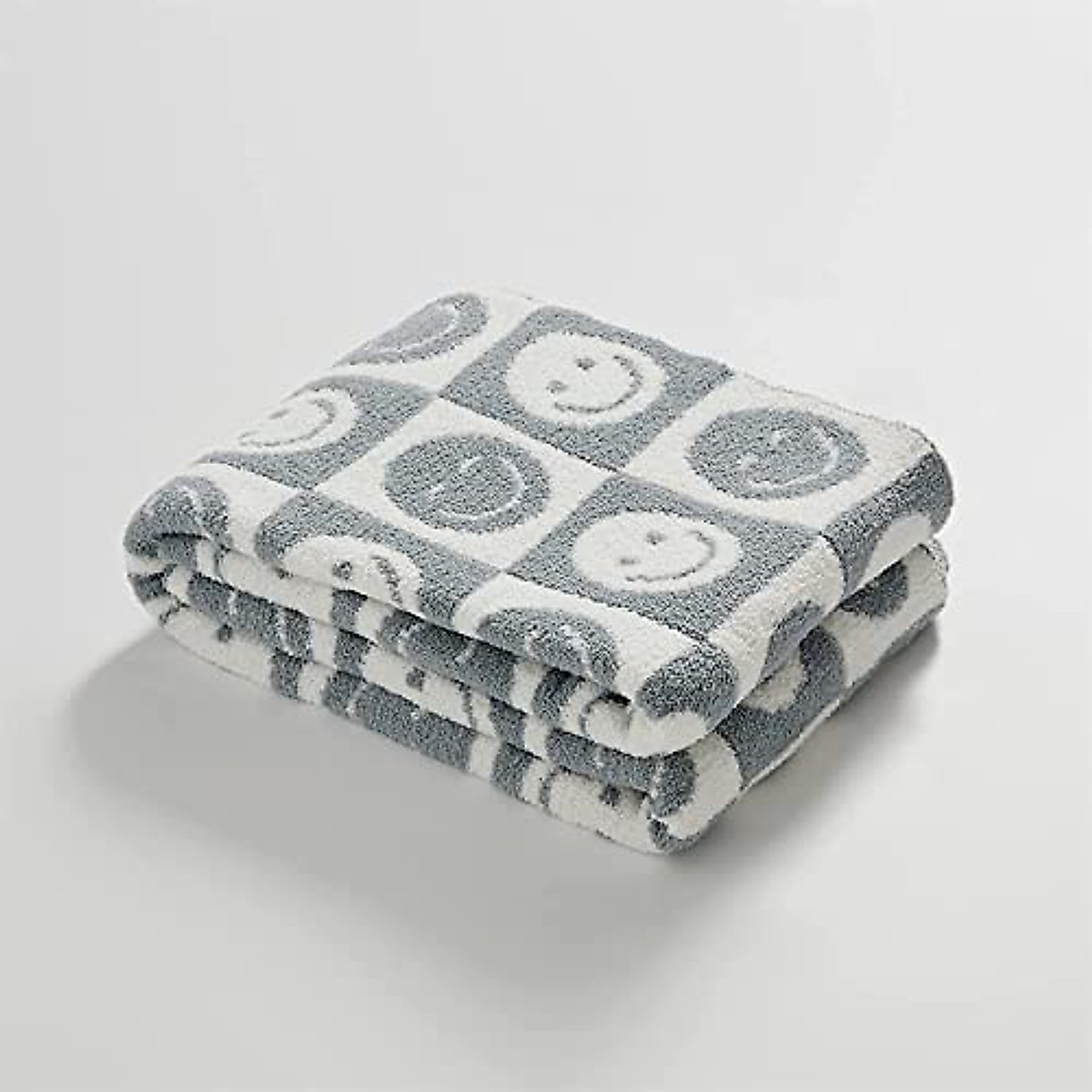 YIRUIO Smiley Face Checkerboard Throw Blankets Checkered Reversible Microfiber Super Soft Warm Cozy Fluffy Shaggy Blanket for Home Office Couch Bed Sofa Decor (Slate Gray, 63" L x 51" W)