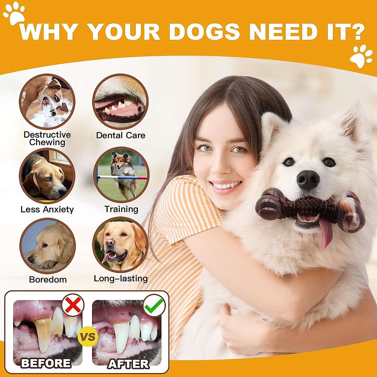 Anoodi Dog Chew Toys for Aggressive Chewers, Tough Nylon Indestructible Dog Toys for Small Medium Large Breed, Interactive Dog Bone Toys Durable for Chewing Teething Relaxing, Real Beef Flavored