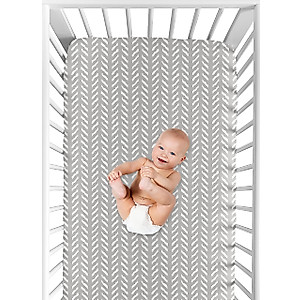 Sweet Jojo Designs Grey and White Boho Herringbone Arrow Unisex Boy or Girl Baby or Toddler Nursery Fitted Crib Sheet for Gray Woodland Forest Friends Collection