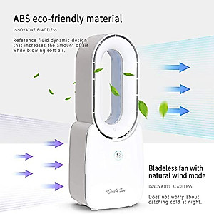 Misby Desk Fan, Portable Bladeless Fan 11.8 inch Personal Cooling Fan with 4 Speeds, Leafless 5 Colors LED Lights Touch Control Small Quiet Table Fans For Home, Bedroom, Office(White)