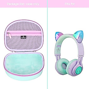 Tourmate Hard Travel Case for Riwbox CT-7 / CT-7S Cat Ear LED Light Kids Wireless Headphones, Protective Carrying Storage Bag (Purple&Green)