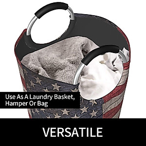 YISUMEI Laundry Basket with Handles Clothes Hamper Collapsible Durable Dirty Clothes Storage Laundry Organizer Vintage American Flag Soldier Pattern (Red and Black)