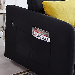 BSYEIO Pull Out Sofa Bed, Twin Sleeper Sofa Couch, Loveseat Sofa Bed, Futon Sofa Couch, Love Seat Lounge Sofa with Reclining Backrest, Toss Pillows, Pockets, Convertible Sleeper Sofa Bed-Black