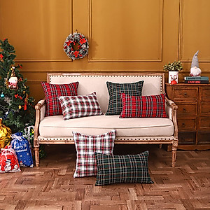 CARRIE HOME Red Tartan Plaid Christmas Lumbar Pillow Covers 12x20 Set of 2 Red Scottish Christmas Lumbar Throw Pillows Traditional Christmas Decor for Living Room Couch Sofa