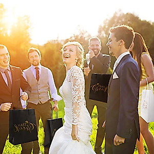 12 Pcs Bridal Party Gift Bags and 12 Tissue Paper Sets Team Bride and Team Groom Wedding Favor Bags Bridesmaid Gift Wrap Bags for Wedding Proposal Bridal Shower Gold and Rose Gold Foiled with Handle