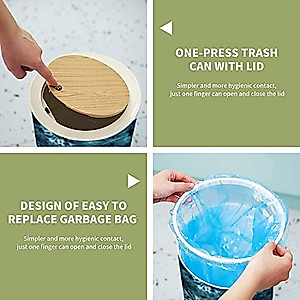 Small Trash Can with Lid Tie dye shibori seamless Watercolor hand painted dark indigo blue navy Garbage Bin Wood Waste Bin Press Cover Round Wastebasket for Bathroom Bedroom Diaper Office Kitchen