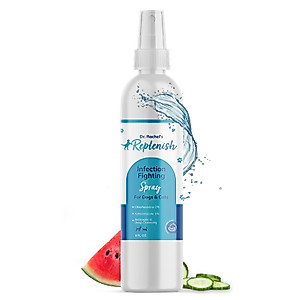 Replenish Skin Soothing Spray for Pets - Hot Spot Spray Treatment for Dogs - Dr. Rachel's Chlorhexidine, Ketoconazole, and Aloe Vera Formula for Dermatological Care in Dogs, Cats, and Horses - 8 oz