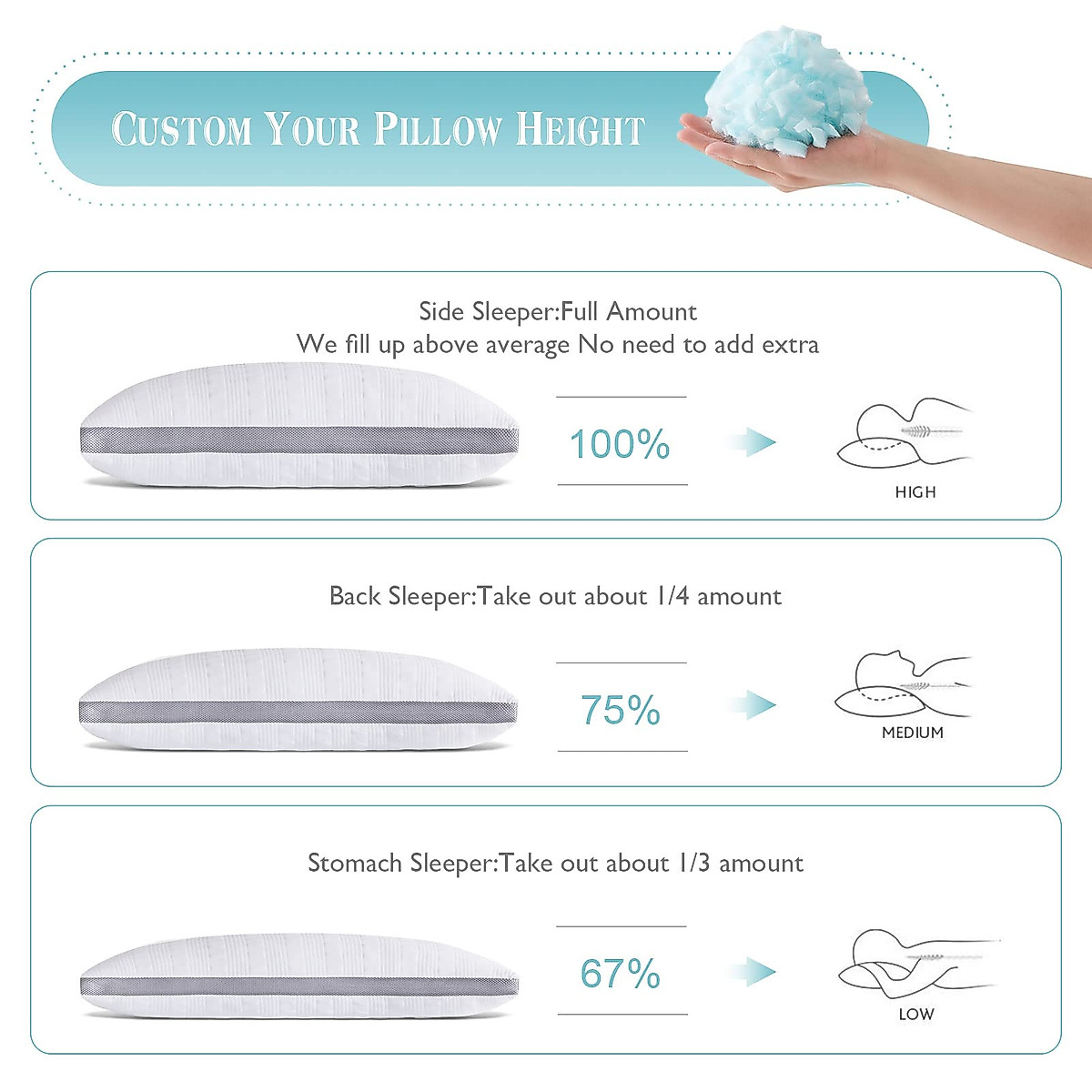 Meoflaw Cooling Pillows Body Size,Shredded Memory Foam Bed Pillows for Sleeping, Supportive Body Pillows for Back & Side Sleepers,Adjustable Pillows Body Size with Washable Removable Cover