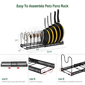 BesChase Pots and Pans Organizer, Expandable Pot Rack with 12 Adjustable Dividers, Pot Pan Lid Organizer Holder for Cabinet Countertop Cupboard Kitchen Storage