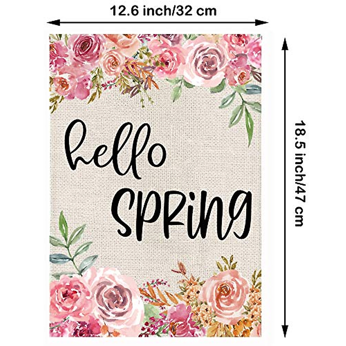 Hello Spring Garden Flag Peony Flowers Burlap Floral in The Air Flags Vertical Double Sided Farm Yard Outdoor Decoration Seasonal Home Décor 12.5 x 18 Inch