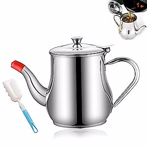 Stainless Steel Oiler with Strainer, Bacon Grease Container with Strainer and Spout, Reusable Stainless Steel Oiler for Bacon Grease, 304 Stainless Steel Oil Strainer Pot for Kitchen (24 oz)