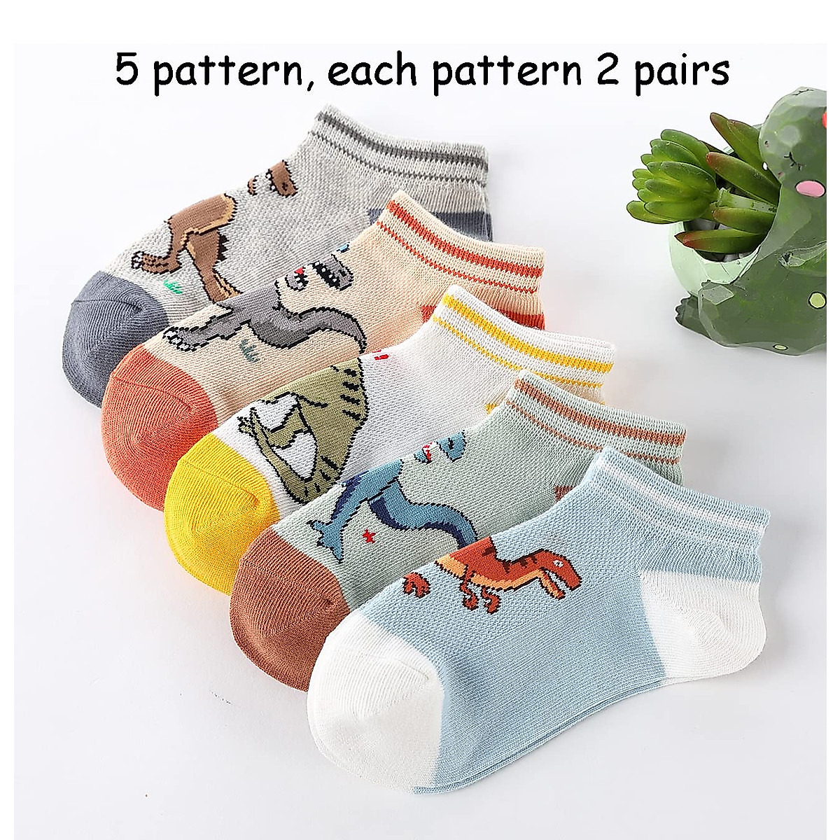 CHUNG Boys Cotton Ankle Socks 5/10 Pack Low Cut Dinosaur Mesh 2-9Y Light Weight Back School Running Sports Casual (2-4Y, 10pk Dino022)