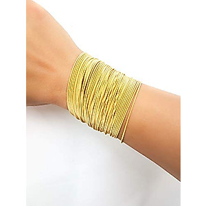Gold Guitar String Coil Bracelets Stack Stainless Steel Set Layered Thin