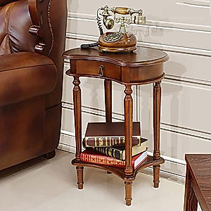End Tables Solid Wood Side Table, 2-Tier End Table with Storage Shelf and Drawer, Narrow Nightstand Bedside Table for Small Spaces, Bedroom, Living Room, Entryway, Farmhouse Side Tables Bedroom