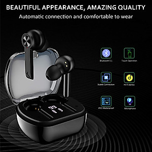 SIXGO Bluetooth Headphones in Ear Wireless Headphones Bluetooth 5.0 Earphones Sport True Wireless Earbuds Hi-Fi Stereo Sound Touch Control Super Lightweight Microphone for Smartphone