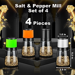 ANDONG Premium Salt & Pepper Grinder Set of 4, Refillable Pepper Mill & Salt Mill with Manual Adjustable Ceramic, Glass Shaker
