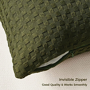 Topfinel Olive Green Lumber Decorative Throw Pillow Covers 12x20, Rectangular Dark Green Cotton Waffle forest Green Cushion Covers Boho Farmhouse Long Pillows for Bed Couch Sofa, Balcony Porch 2PC