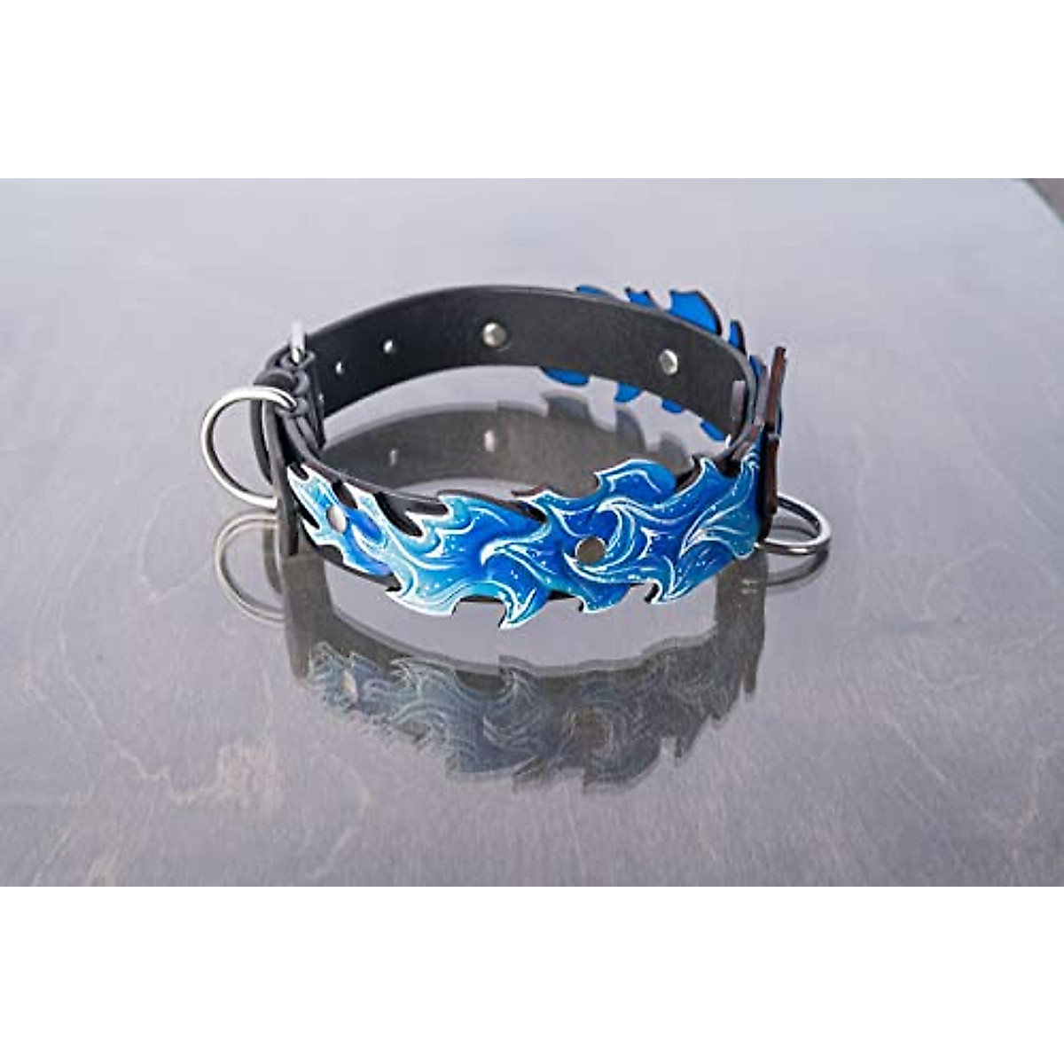 Dog Large Blue Flame Collar, Dog Lover Handstitched Collar, Padded Leather Dog Collar, Dog Collar Handmade Leather