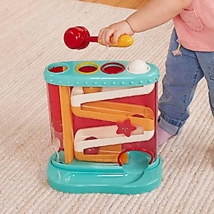 Battat – Pound & Roll – Baby Activity Toy Station with 1 Toy Hammer & 4 Balls for Kids 12 Months + (7-Pcs) , Light Blue